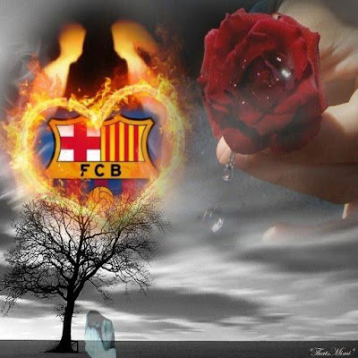 FOTO BLOG CULÉ: ESCUDO DEL BARÇA CON UN CORAZON DE FUEGO Y UNA ROSA