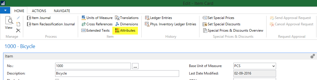 Microsoft Dynamics Nav 2017 Item Attributes