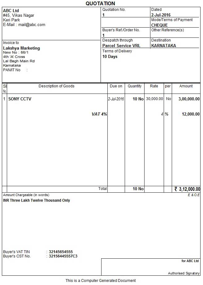 How to prepare quotation in Tally ERP 9? - Akki Cinematography