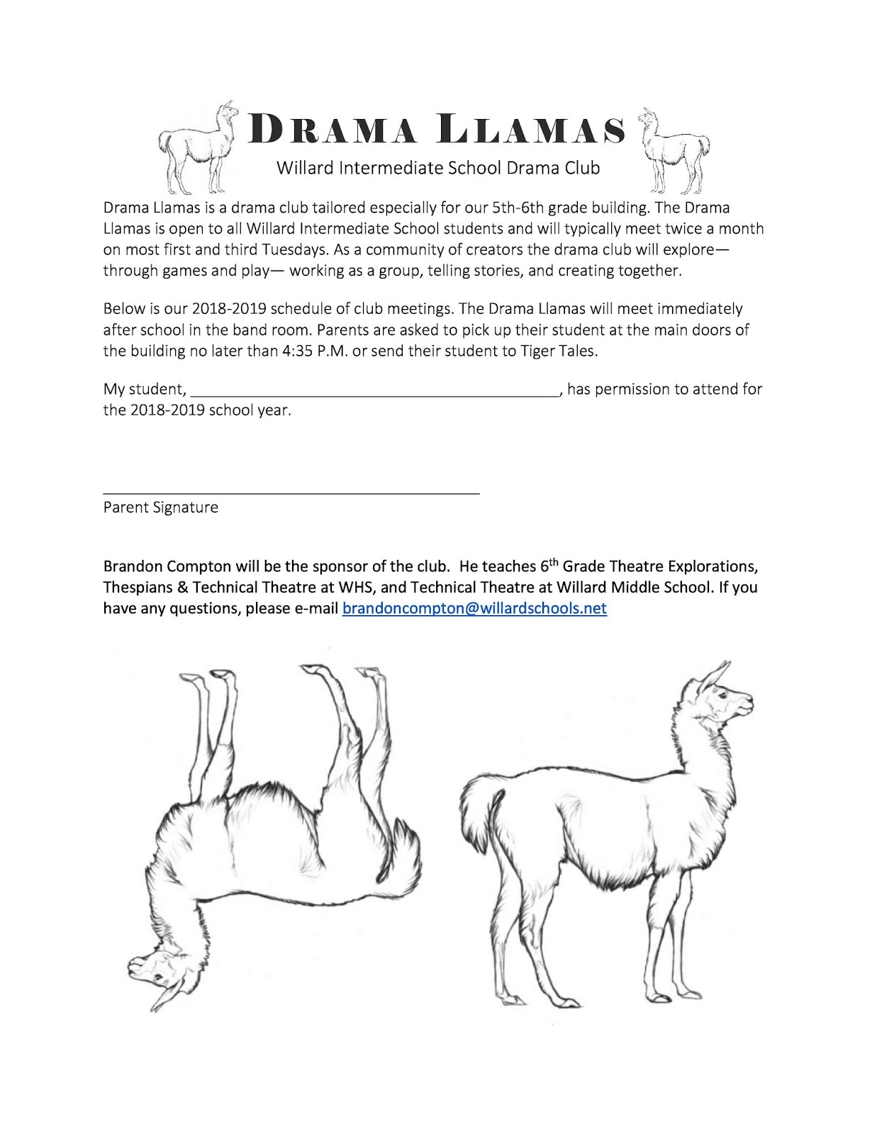 Willard Intermediate School Drama Club: The Drama Llamas: Permission Form
