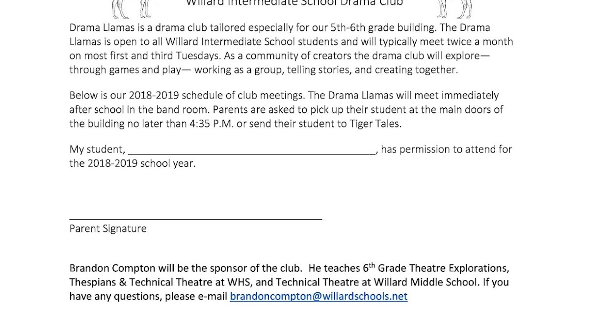 Willard Intermediate School Drama Club: The Drama Llamas: Permission Form