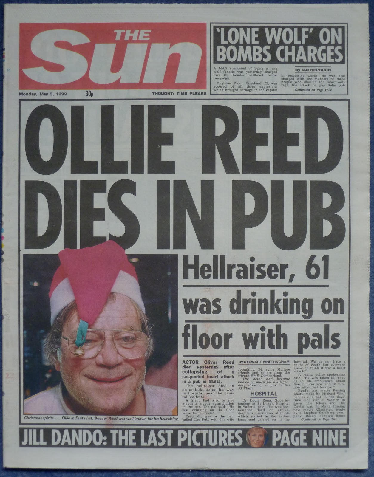 Hold The Front Page: Oliver Reed Dies in Pub