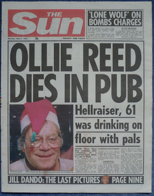 Hold The Front Page: Oliver Reed Dies in Pub