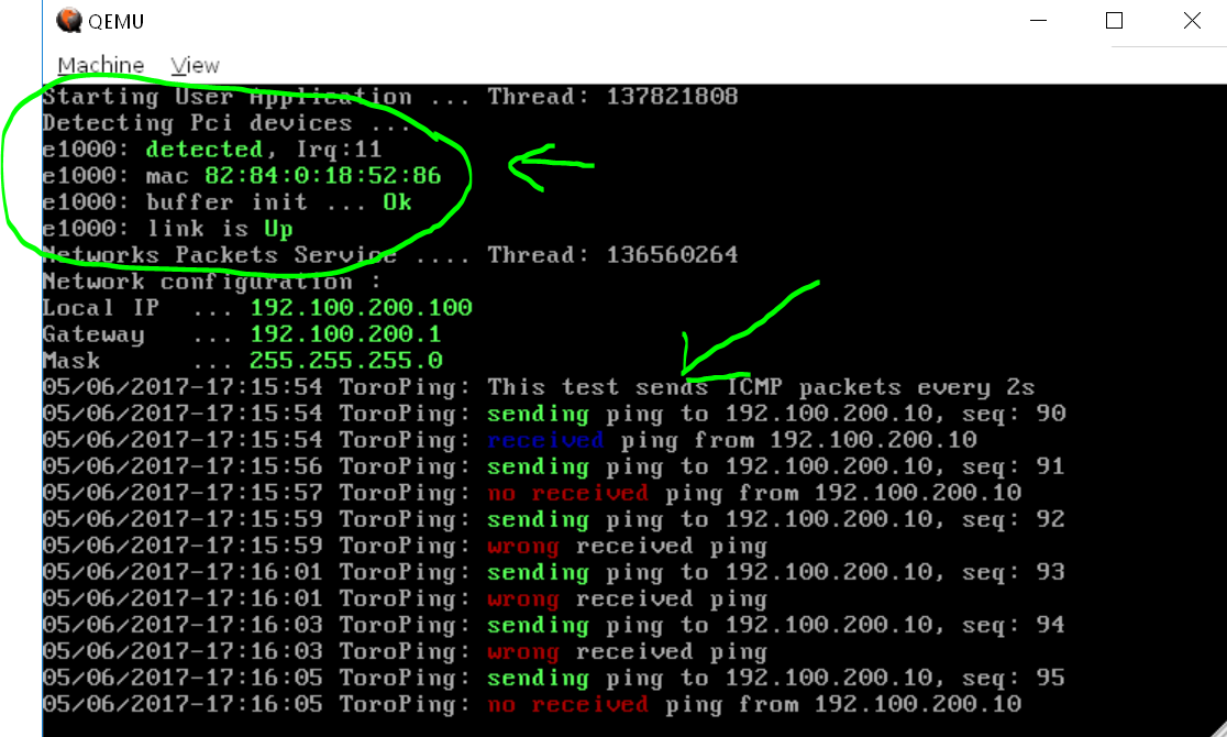 Toro kernel: E1000 driver is alive!