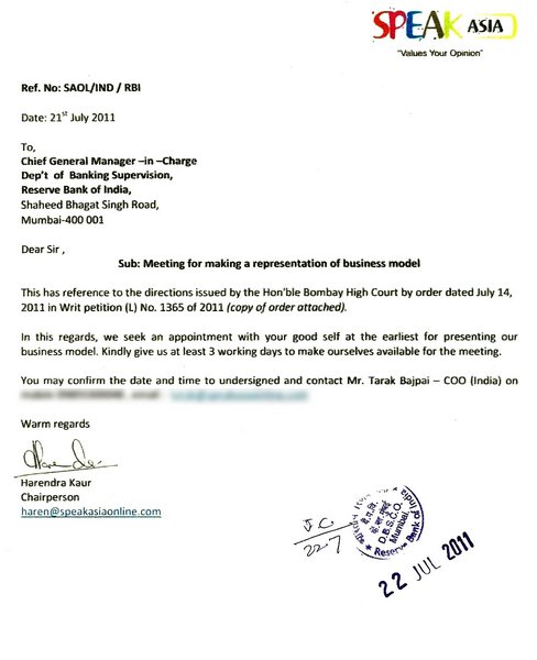 MLM World Request Letter To RBI From Speakasia Online mlm-world-request-letter-to-rbi-from-speakasia-online