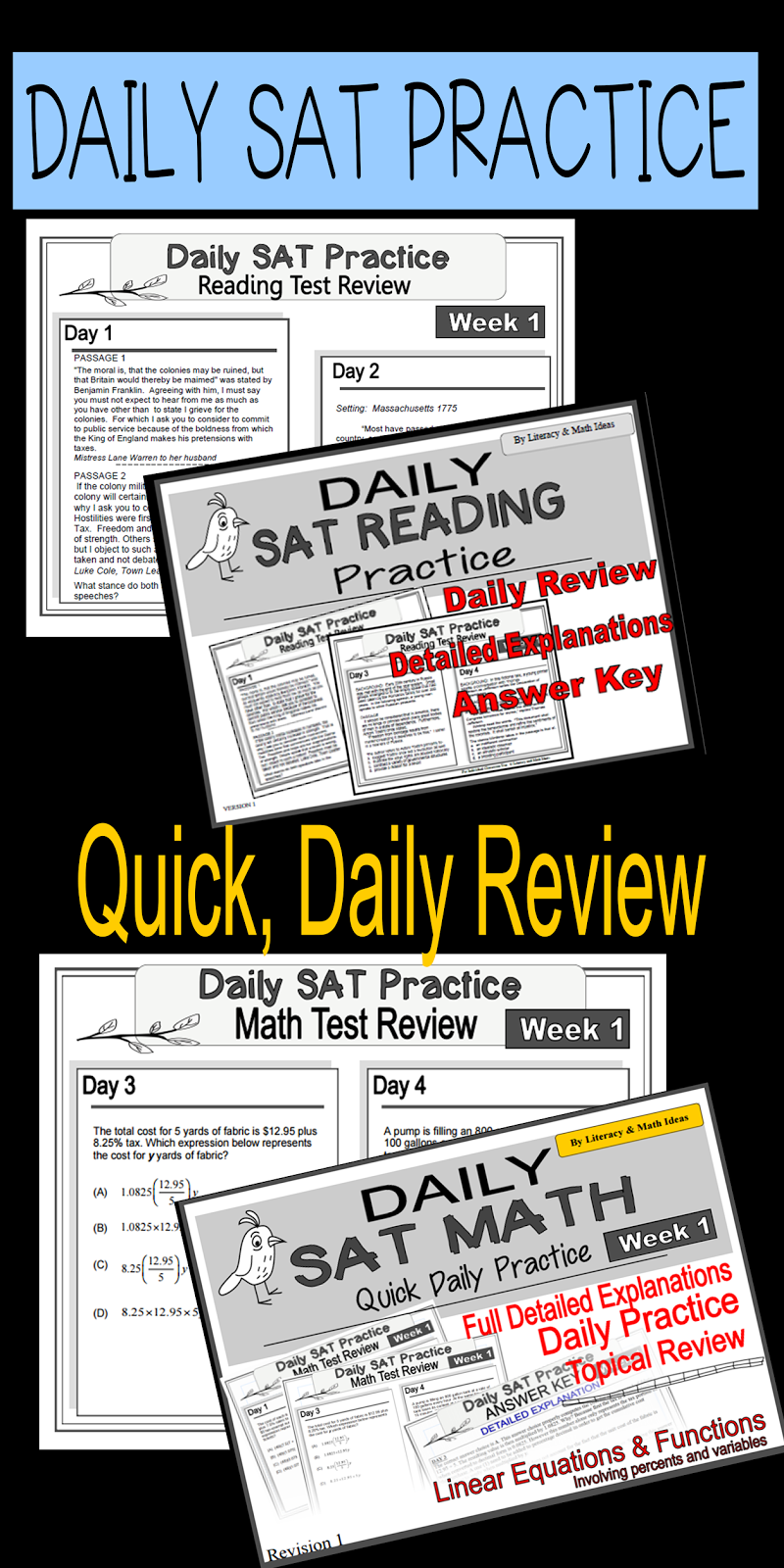 Literacy & Math Ideas: Daily SAT Math Weeks 2 & 3 now available!!!