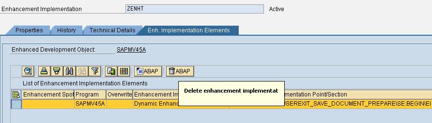 SAP ABAP 4 Tutorial: Edit or Delete Implicit Enhancement