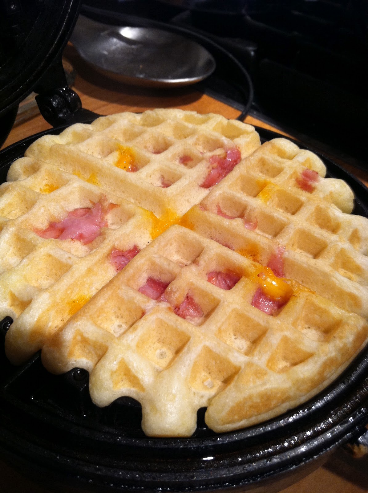 parsley & polka dots: ham & cheese waffles