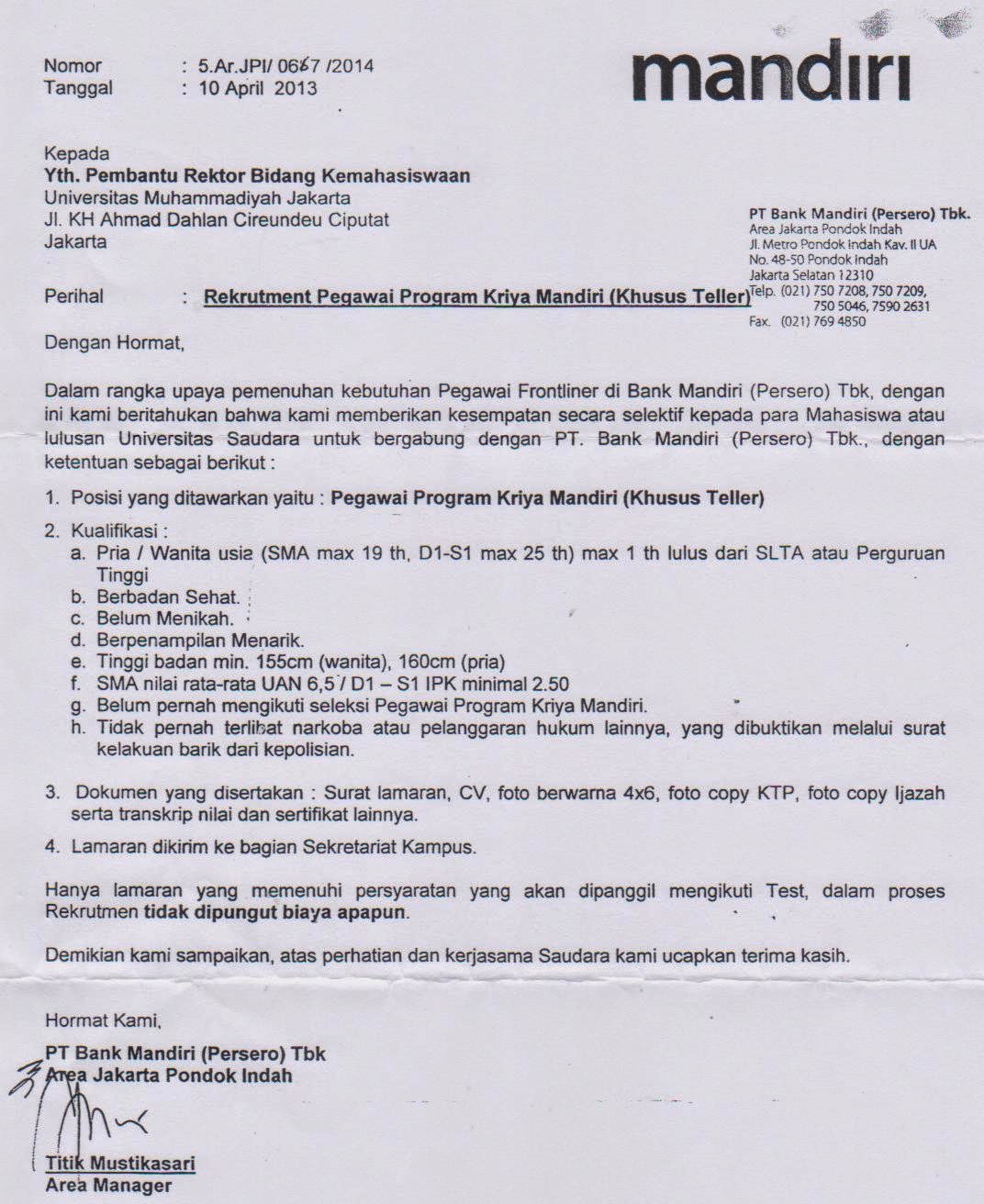 Surat Lamaran Mandiri Kriya