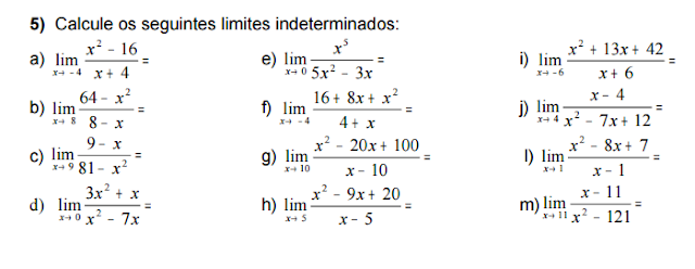 A Luz Da MatemÁtica ExercÍcios De Limites Com Gabarito