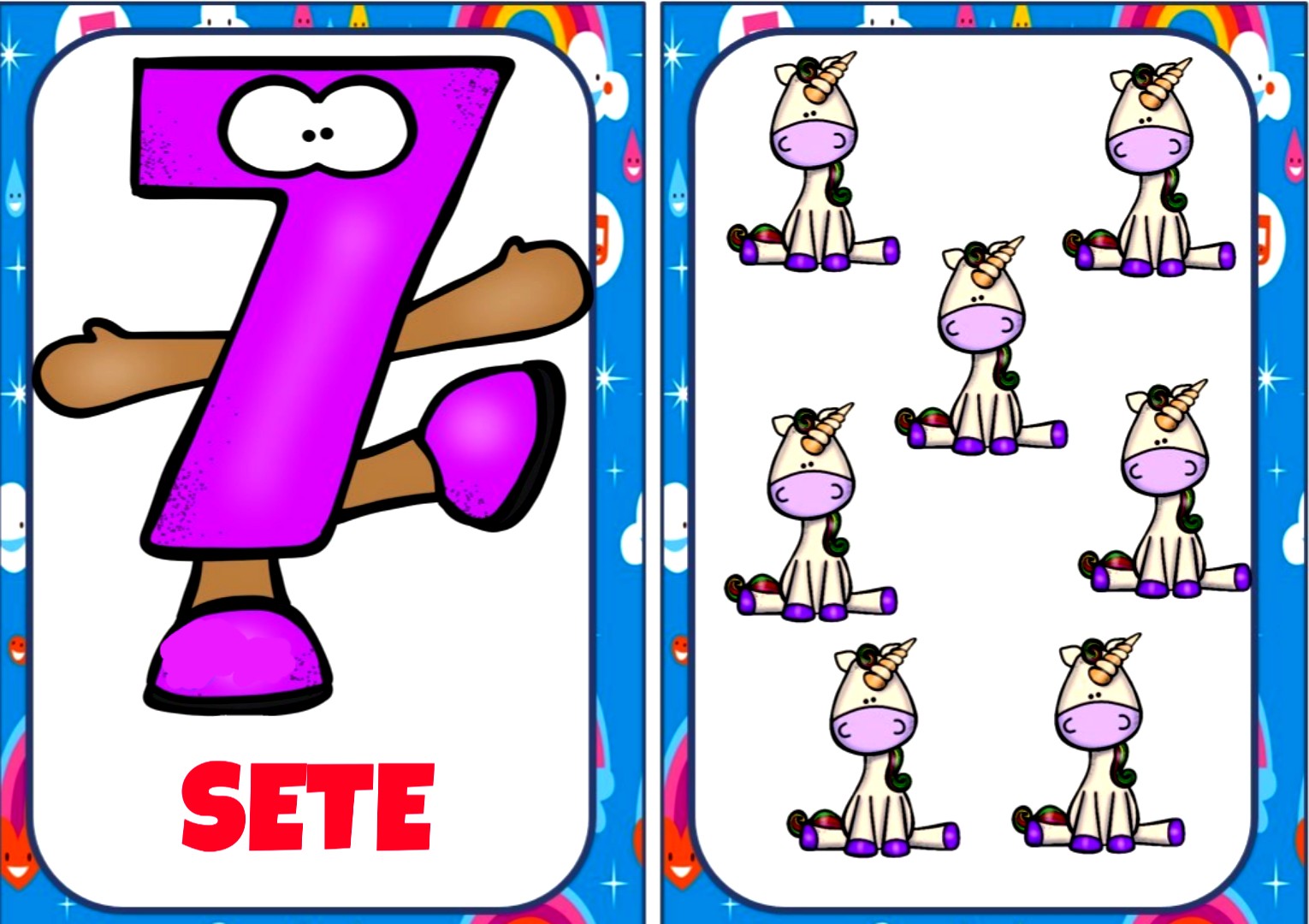 Cards numéricos Cartazes coloridos e ilustrados com unicórnios ...
