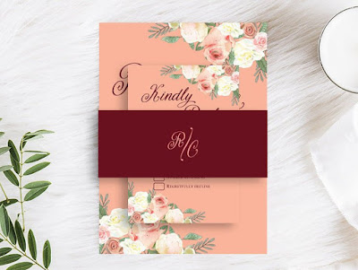 Coral & Burgundy Invitations