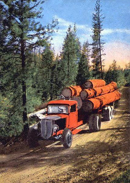 transpress nz: 1930s International logging truck in the Pacific Northwest
