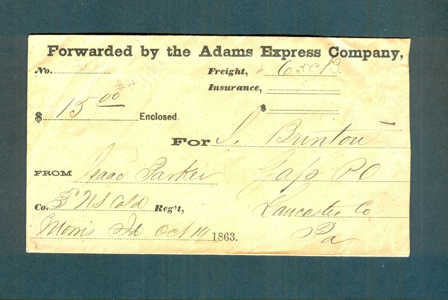 Lancaster at War: Ebay Find: Two USCTs Send Pay Home to Quaker Farmer ...