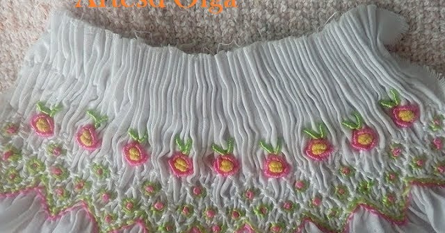 Artesd'Olga: Bordado nido abeja Rosas en puntada rococó (en la pechera ...