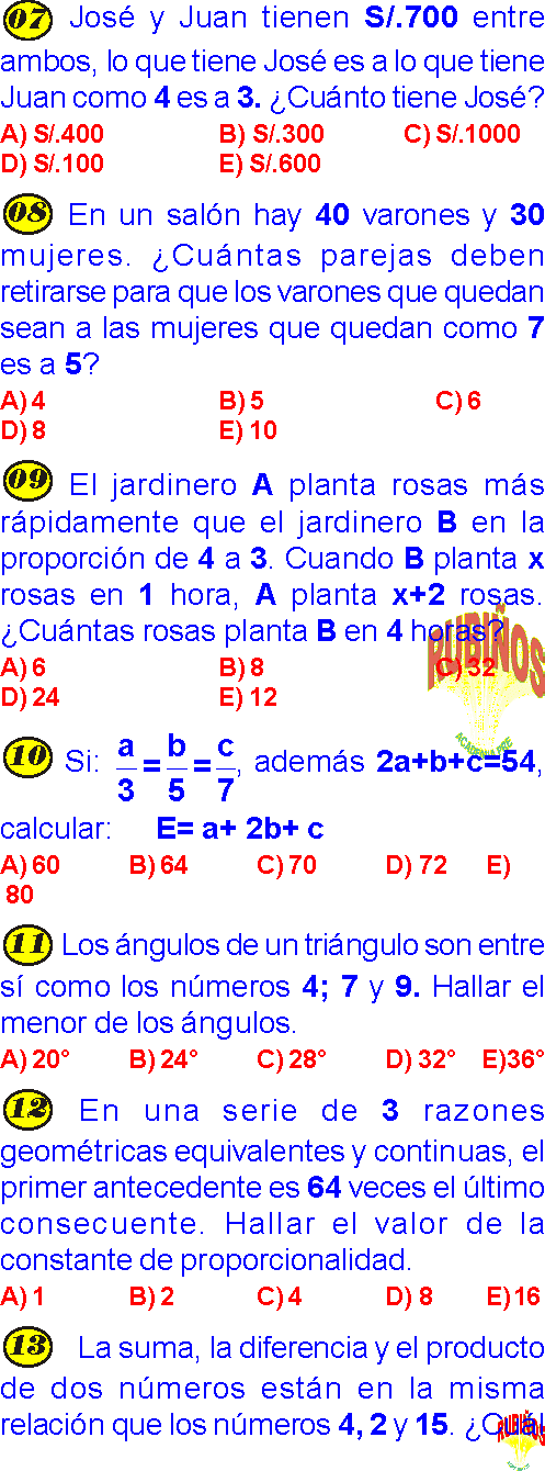 RAZONES Y PROPORCIONES EJERCICIOS RESUELTOS EN PDF