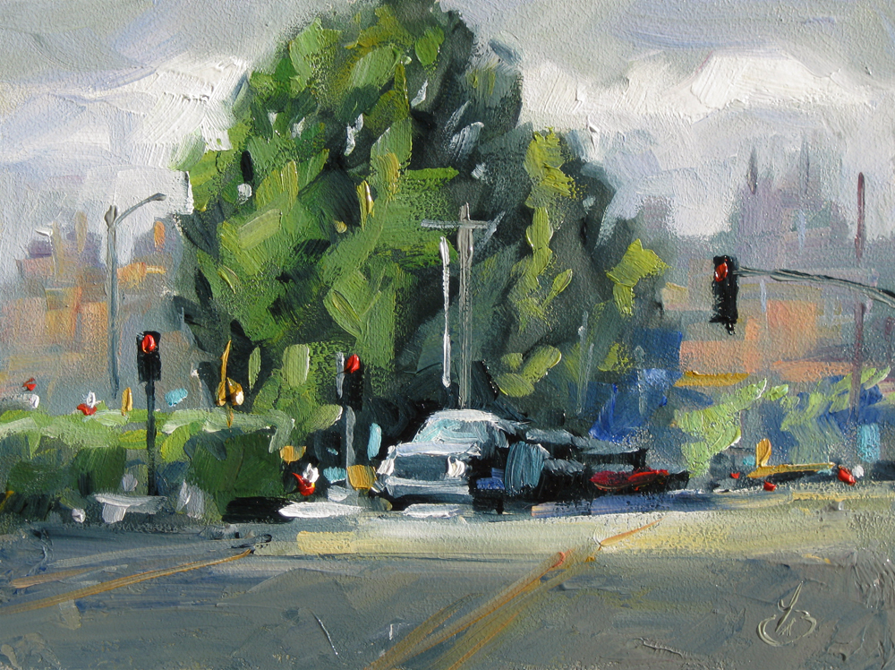 TOM BROWN FINE ART: CARS,URBAN SCENE, TREES, CITY, IMPRESSIONIST 6x8 ...