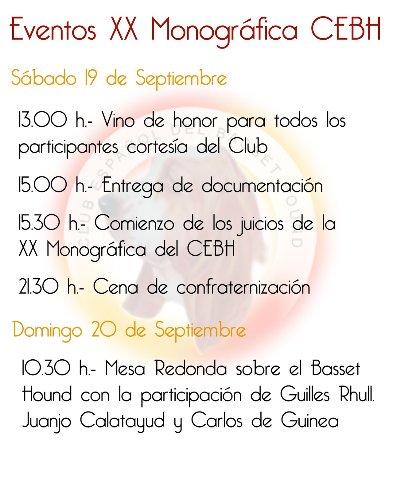 Agenda de eventos fin de semana XX Monográfica CEBH | Club Basset Hound ...