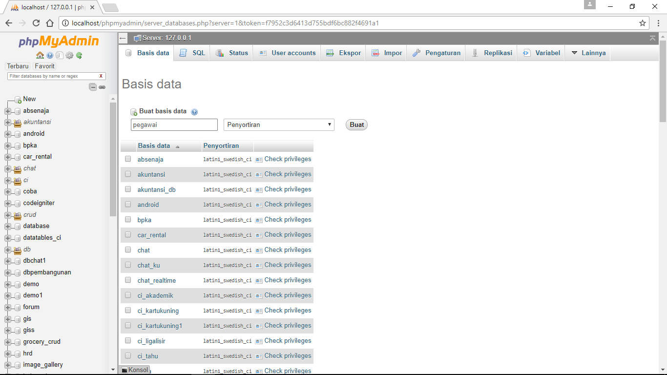 cara membuat database, tabel, dan insert - DC tutorial