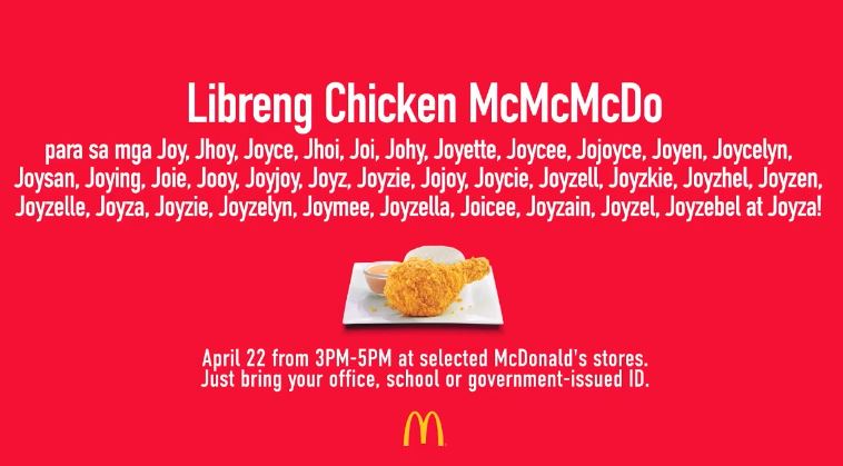 Manila Shopper: FREE Chicken McDo Promo for Joy: April 22 2016