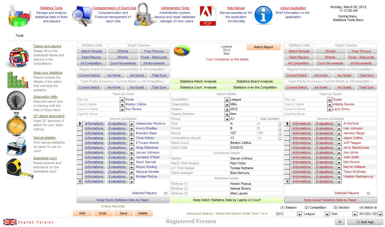 Basketball Statistics Suite Tools Silver Edition©