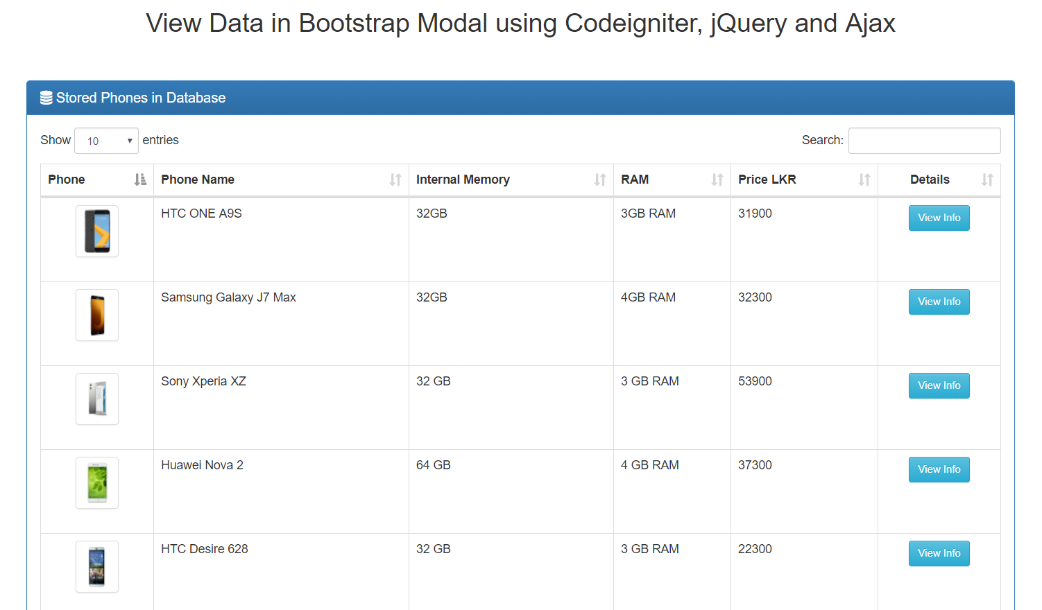 View data in a Bootstrap modal using Ajax, jQuery and PHP