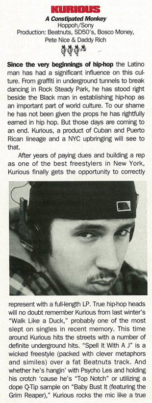 HipHop-TheGoldenEra: Album Review : Kurious - A Constipated Monkey - 1994