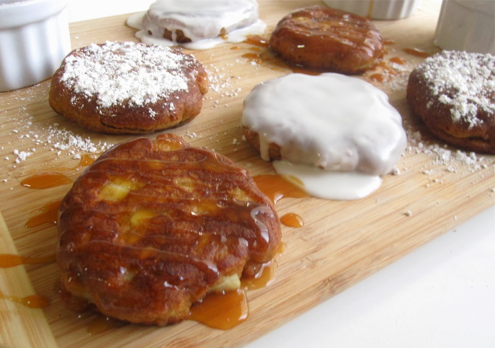 Apple Fritters (with caramel drizzle, maple glaze and spiced powdered ...