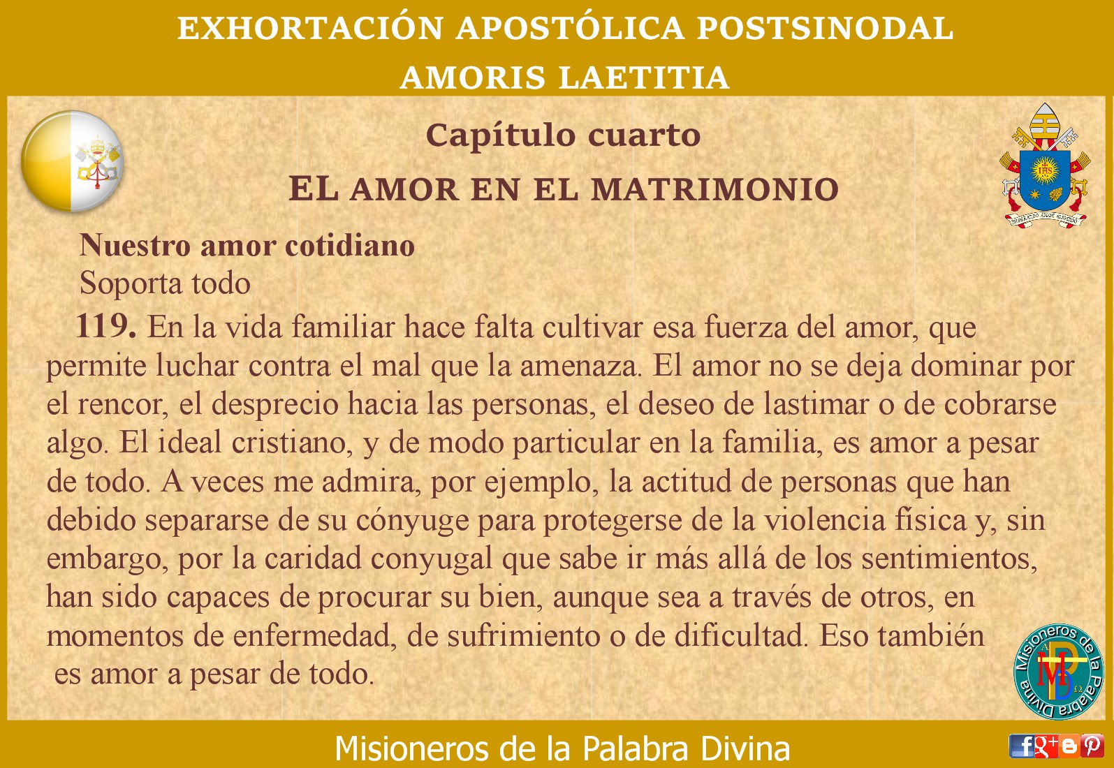 Misioneros de la Palabra Divina: AMORIS LAETITIA