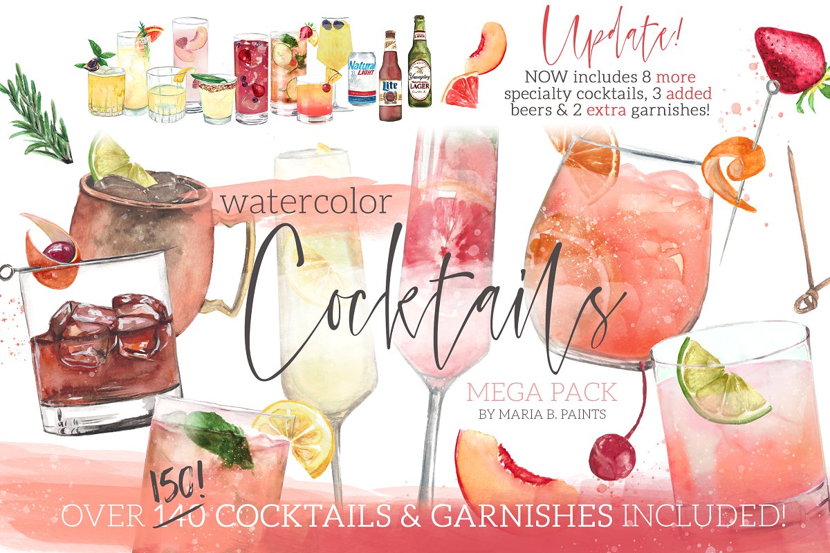 Cocktail Watercolor Clipart Set