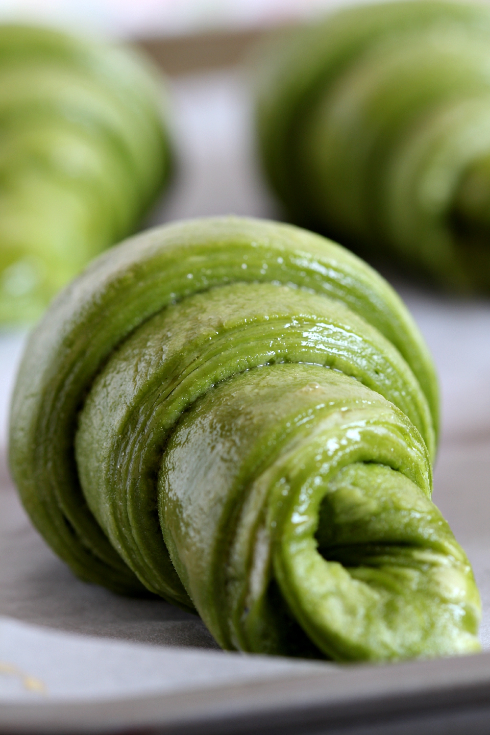 Matcha danish loaf and croissants