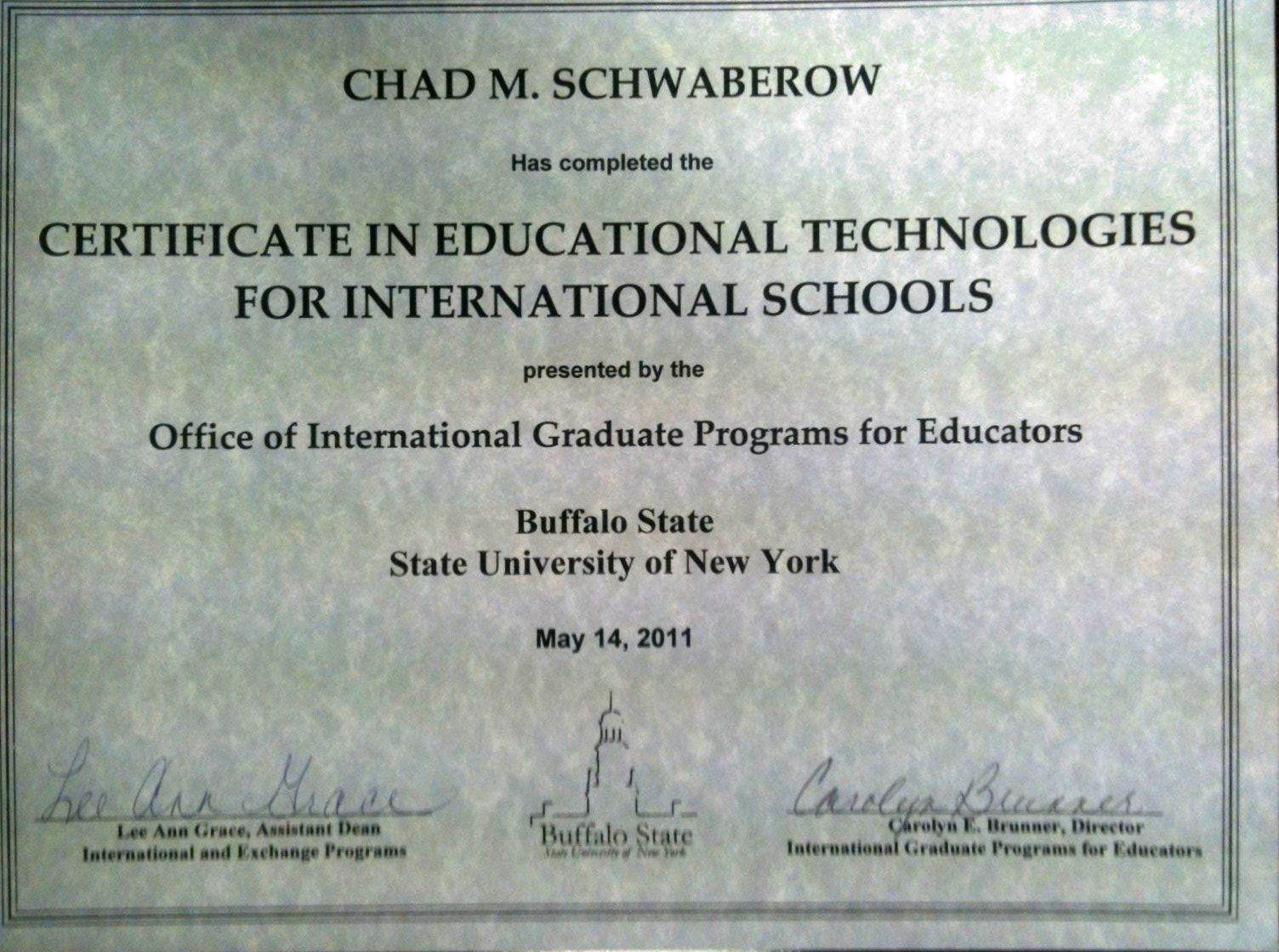 Chad Schwaberow Professional Portfolio: Degrees and Certifications