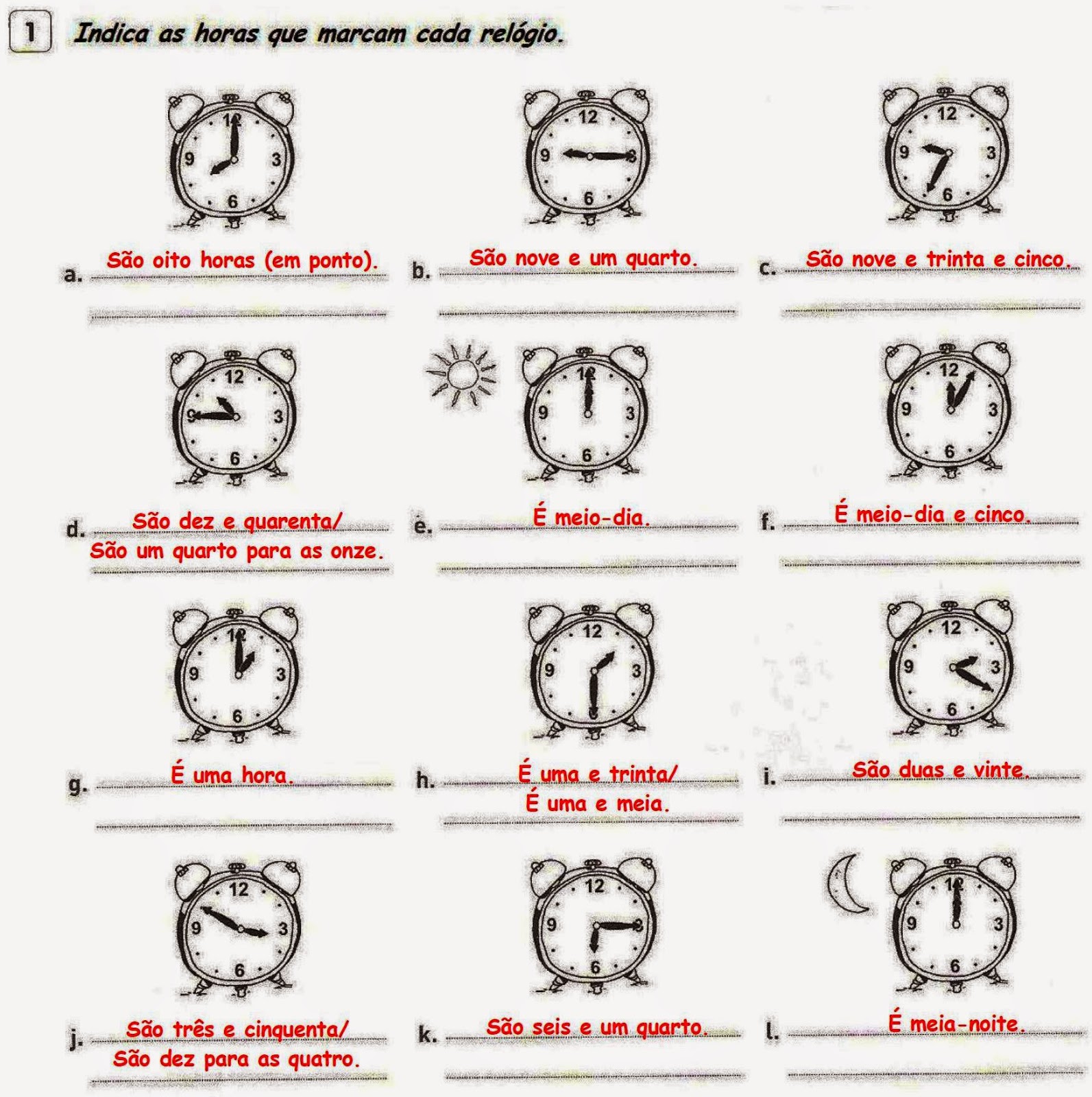 Falamos e Aprendemos Português: Correção exercício "As horas" 1º ESO ...