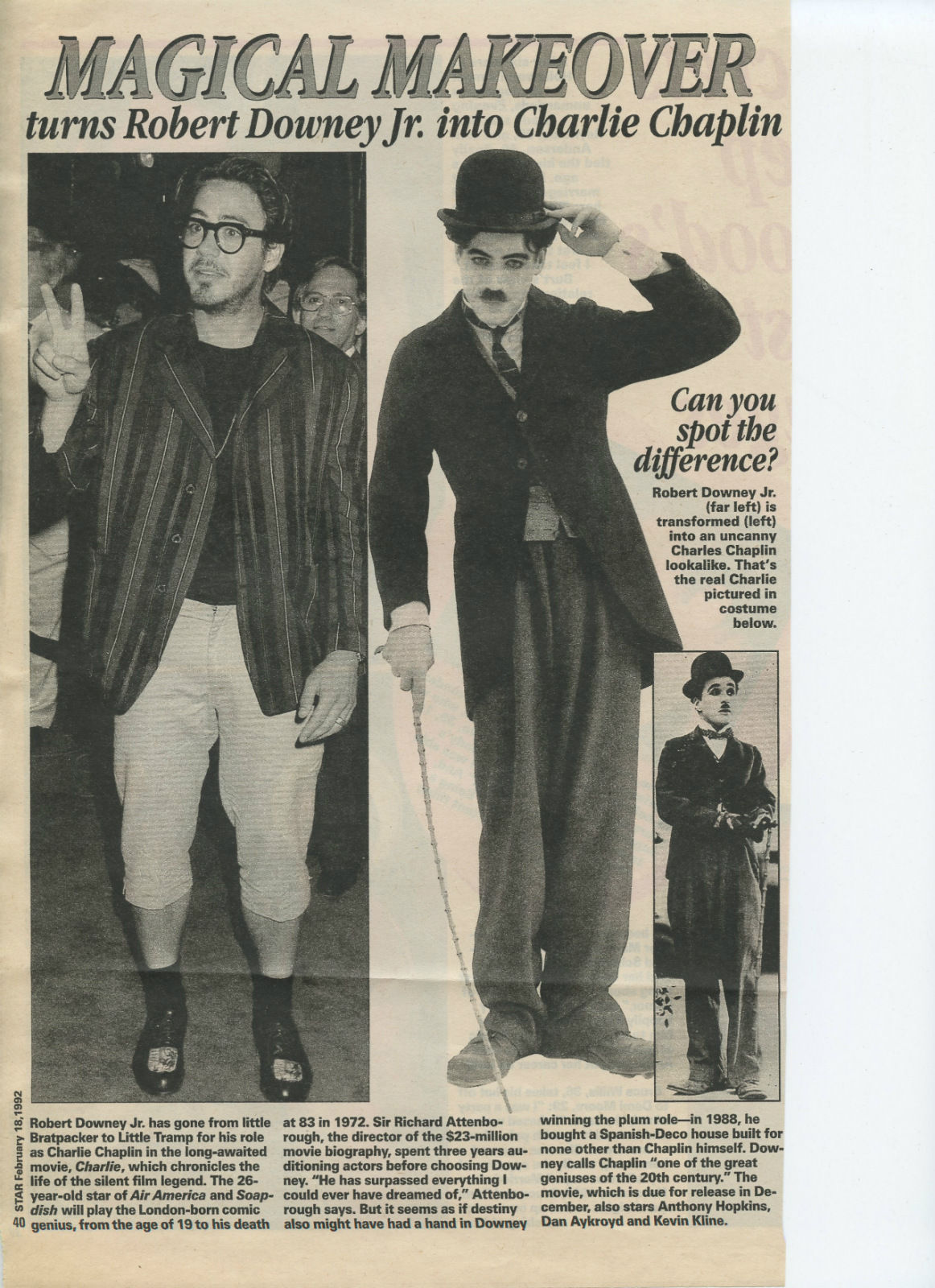 Robert Downey Jr Chaplin Comparison