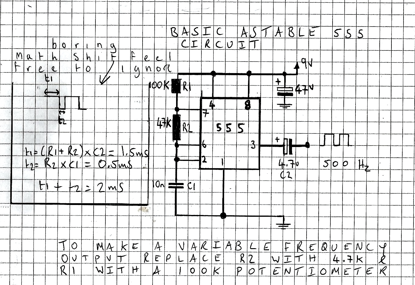 Paul In The Lab: 555 Astable Timer Circuit Fragment Stripboard ...