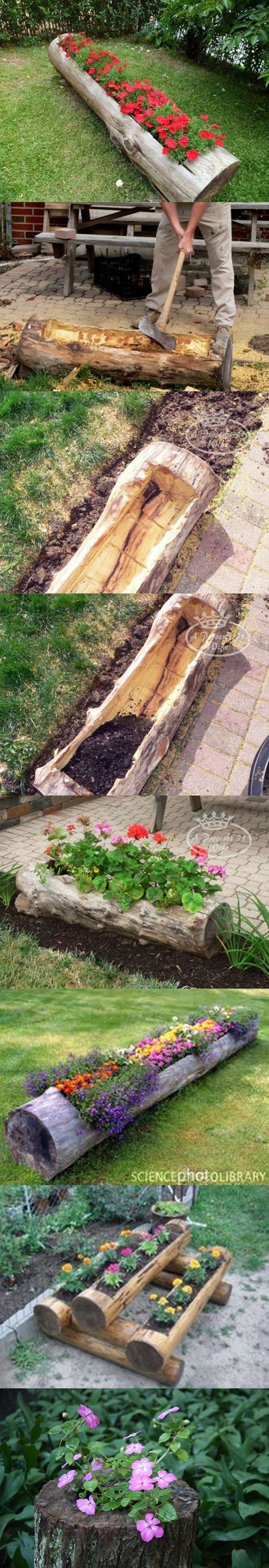 DIY Old Log Flower Planters for a Colorful Garden - garden favorite
