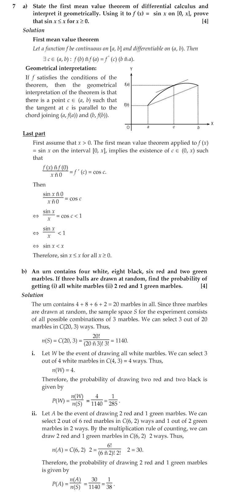 7 a) State the first mean value theorem of differential calculus and ...