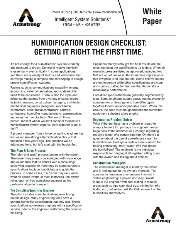 Humidification Design Checklist: Getting It Right The First Time | The ...