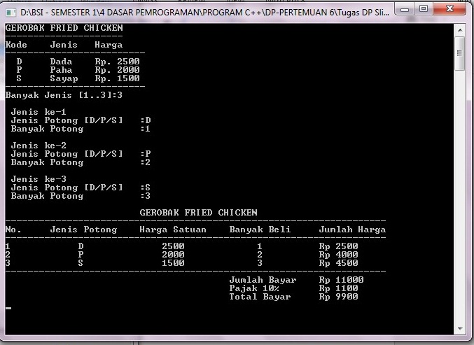 Program Grobak Fried Chiken C++