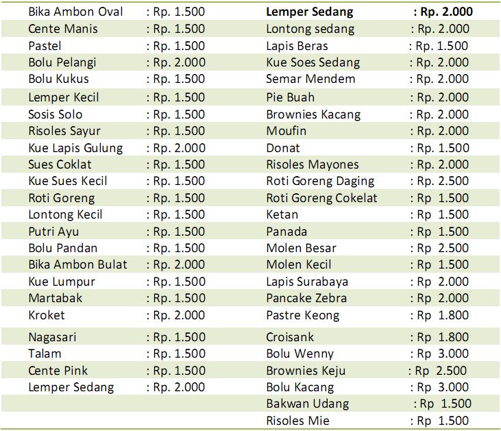 Snack and Tart: daftar harga jajanan dan kue