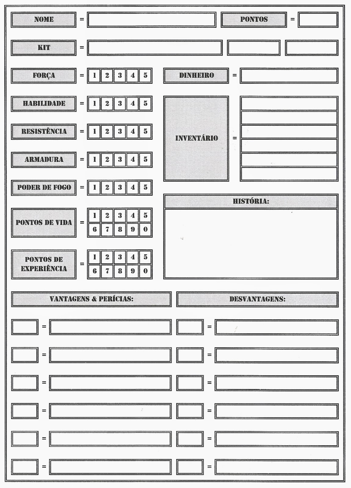 Ficha De Personagem Rpg - RETOEDU