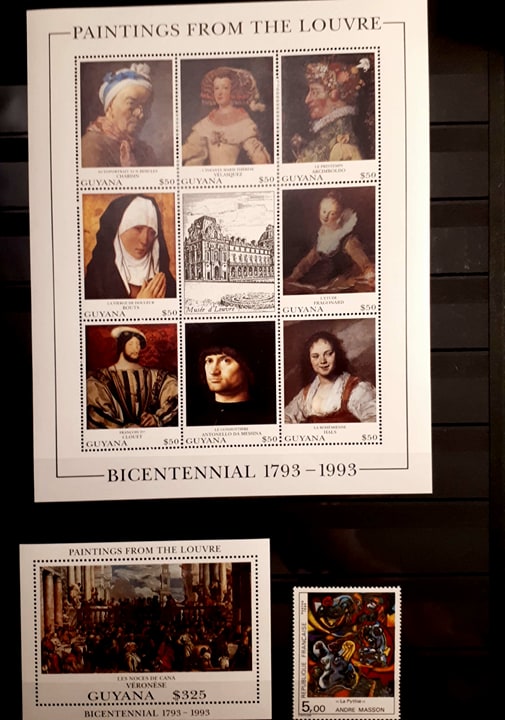 Stamps and albums for sale: Louvre paintings stamps