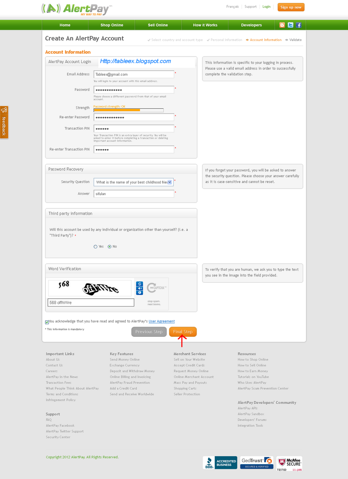 cara membuat alertpay - Table Ex