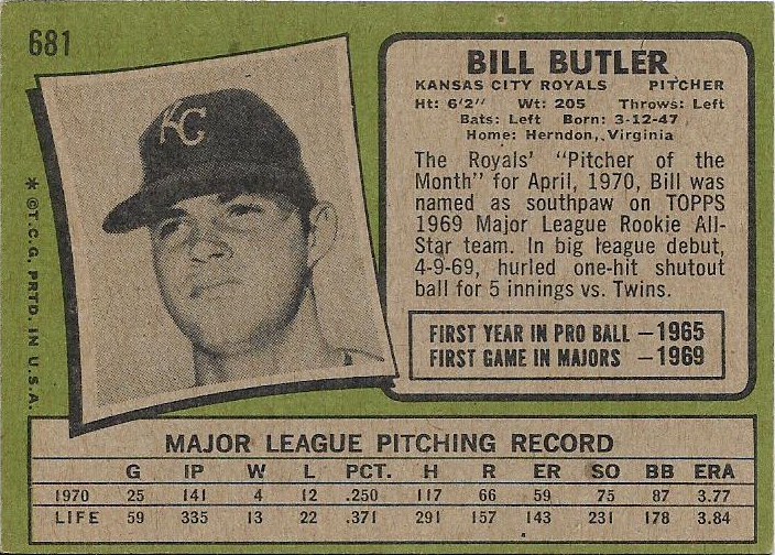 Topps 1971: no. 681 - bill butler