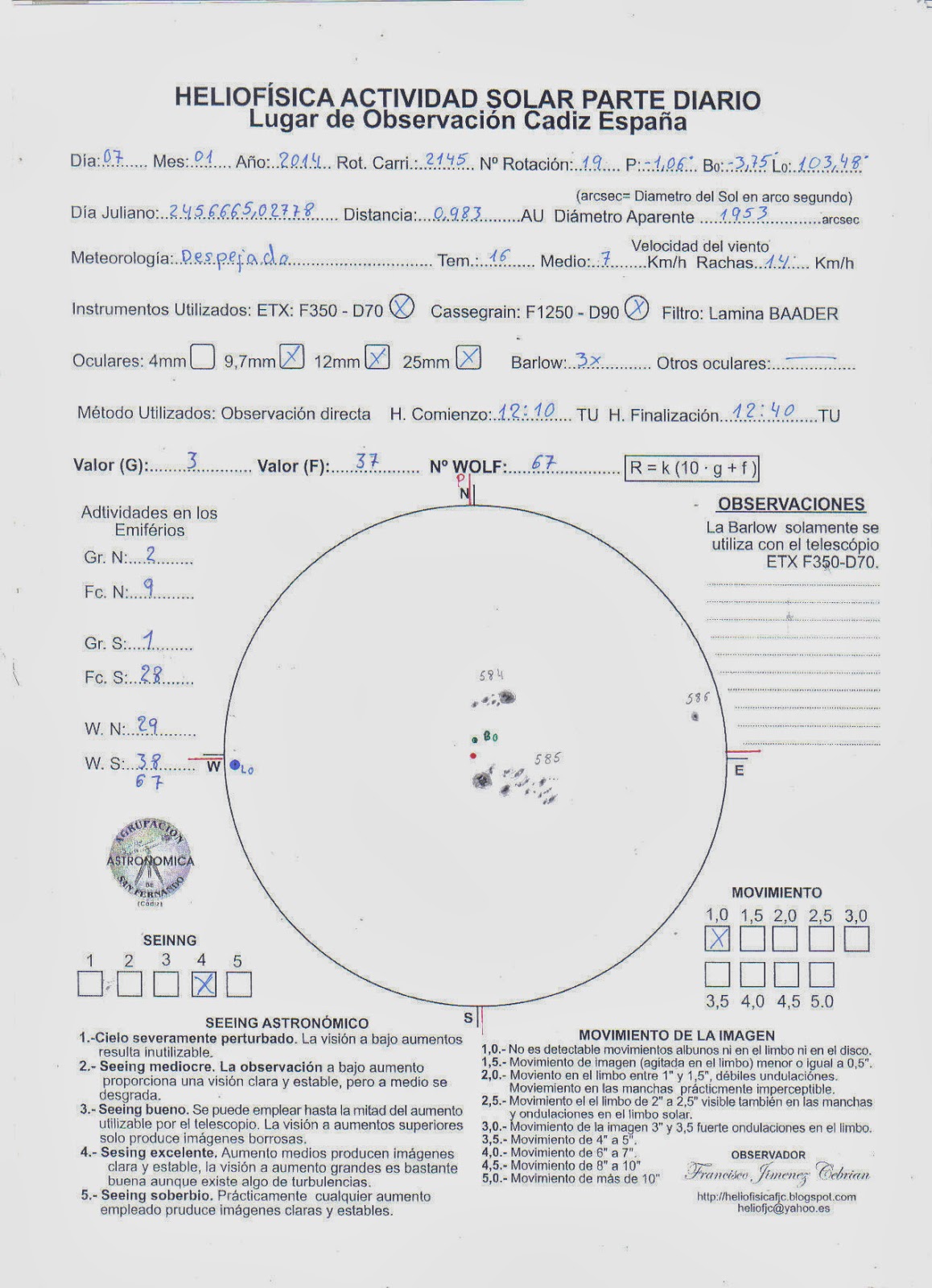 Heliofísica: [OBSERVACIÓN SOLAR / SOLAR OBSERVATION 07/01/2014]