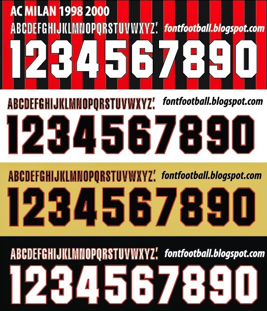 FONT FOOTBALL: Font Vector AC Milan 1998 1999 2000 kit