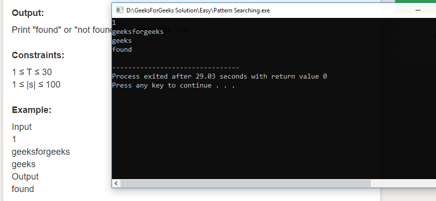 Geeksforgeeks Solution For " Pattern Searching
