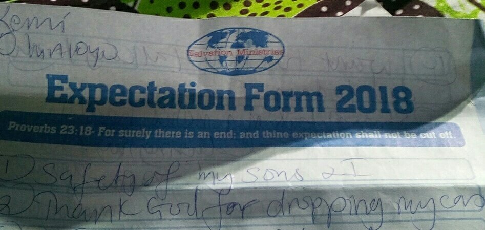 Check out "expectation form" of Salvation ministries as shared by Kemi ...