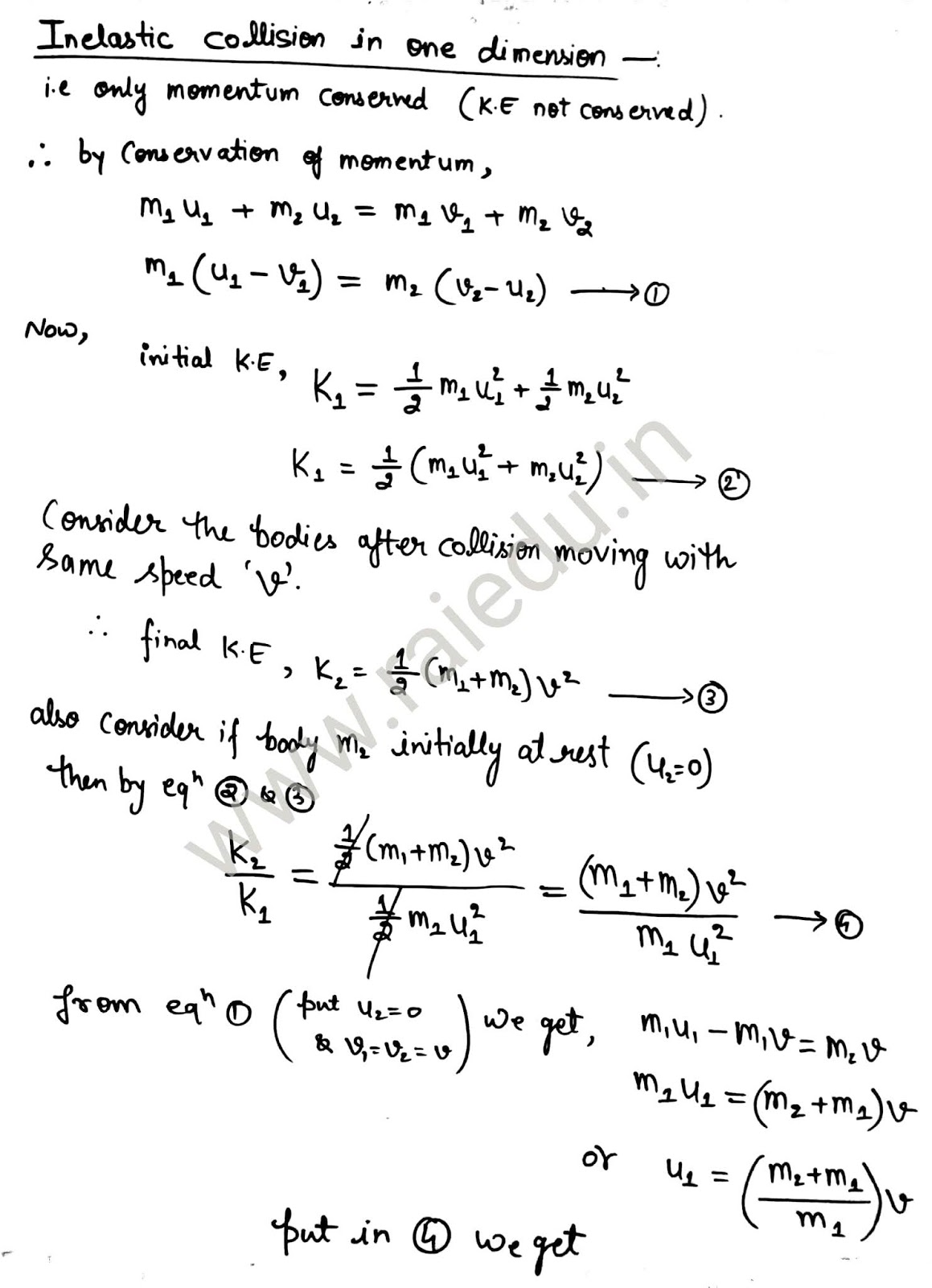 Inelastic collision in One dimension