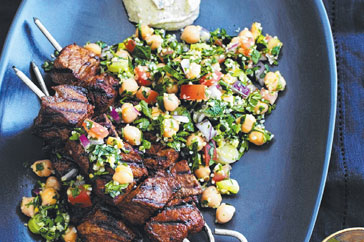Baharat beef kebabs with chickpea tabouli recipe | Arabic Food Recipes